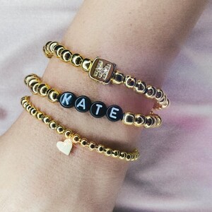 Personalized Gold Beaded Bracelet Stack - Etsy