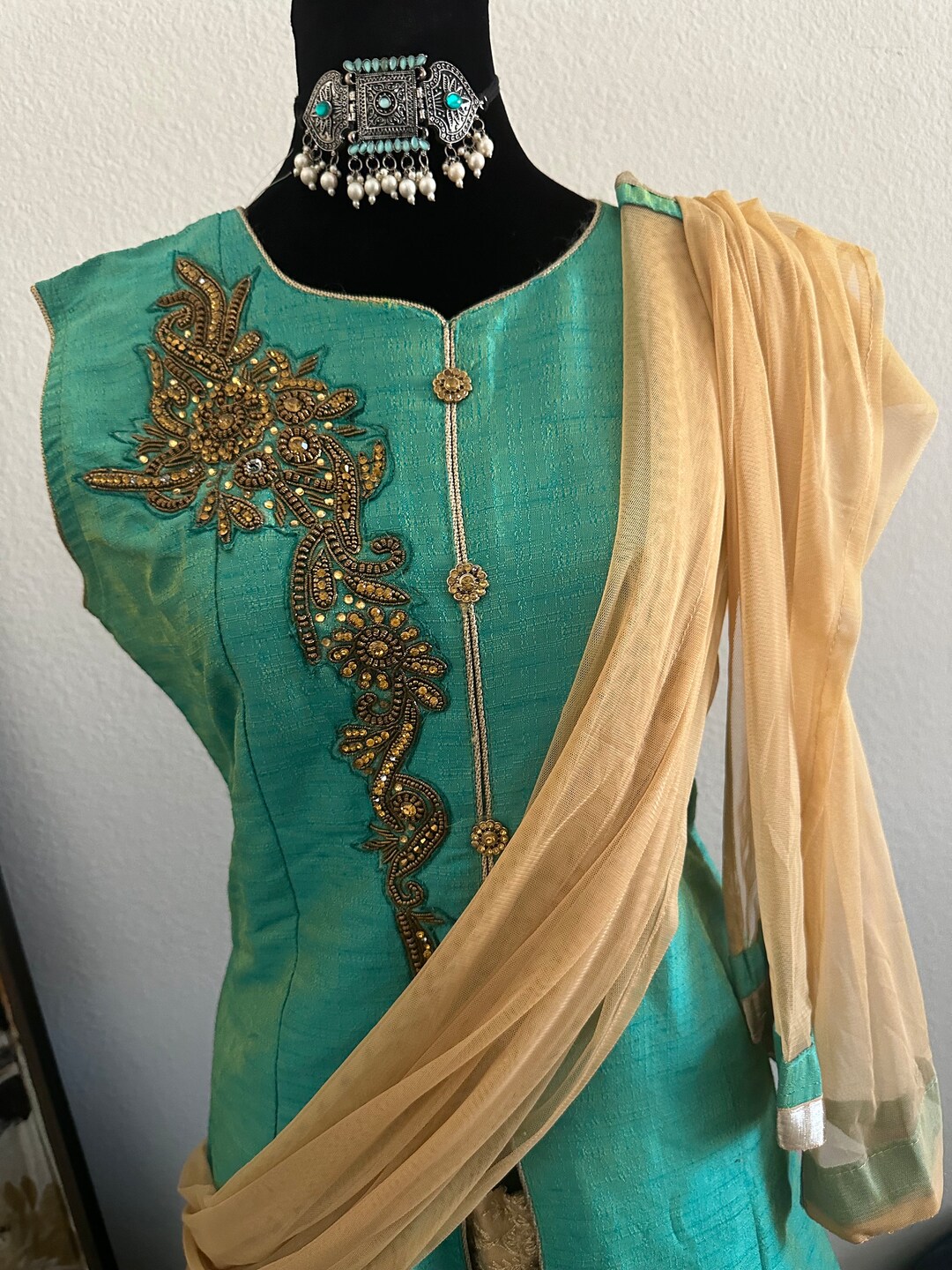 Teal Green L/XL Sleeveless Embroidered Kurti W Mid Slit to - Etsy