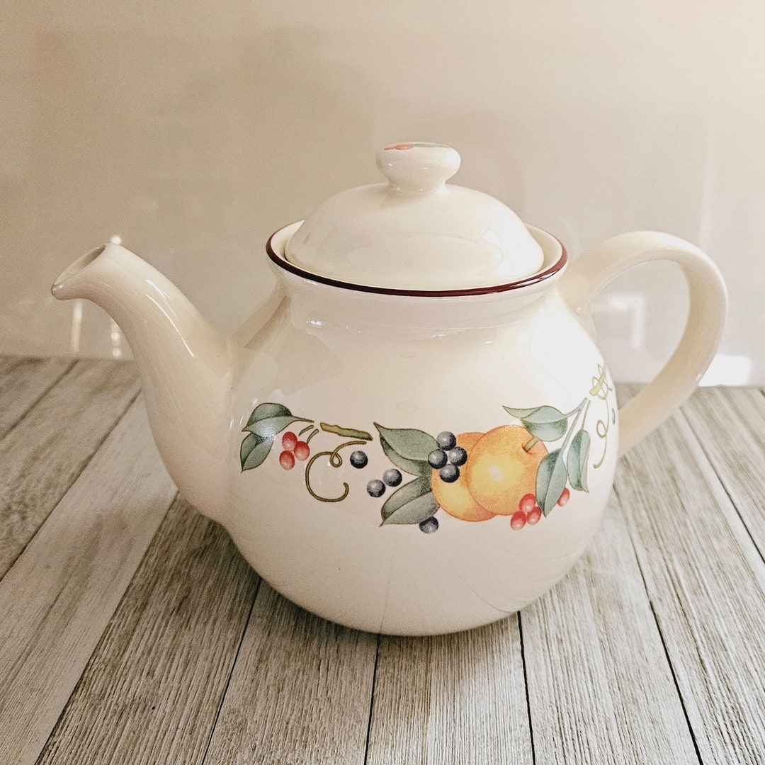 Corelle Coordinates Stoneware Tea Kettle White With Fruit and Berries ...