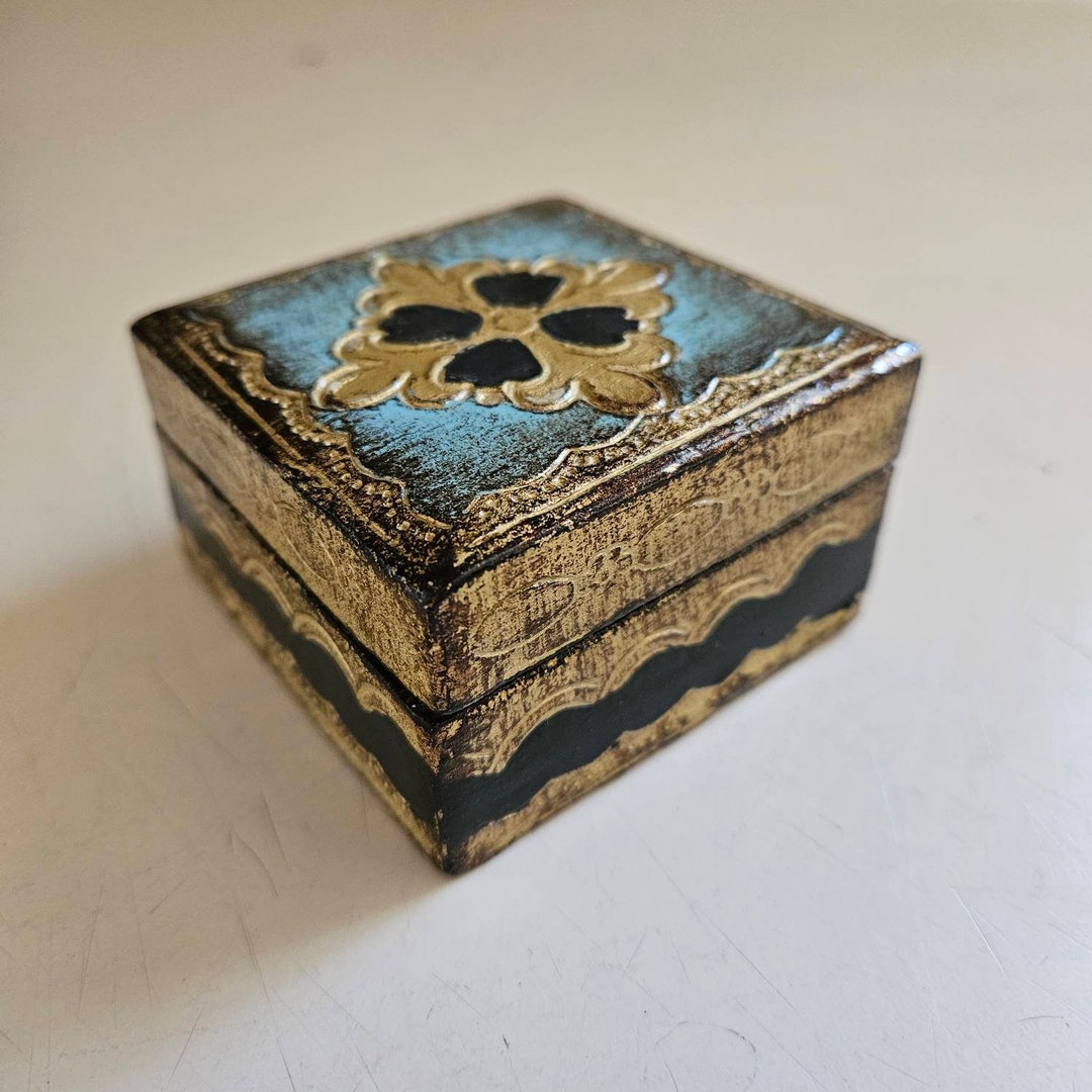 Vintage 2.752.751.5 Gold, Black and Blue Hand Painted Geometric Design ...