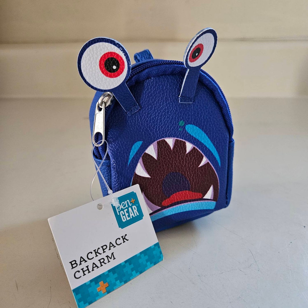 4 Blue Bug Eyed Shark Tooth Faced Monster Miniature Zippered Backpack ...