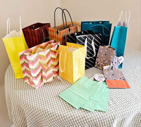 Set of 14 Patterned and Plain Solid Colored Paper Gift Bags With Handles for All Gift Giving Etsy