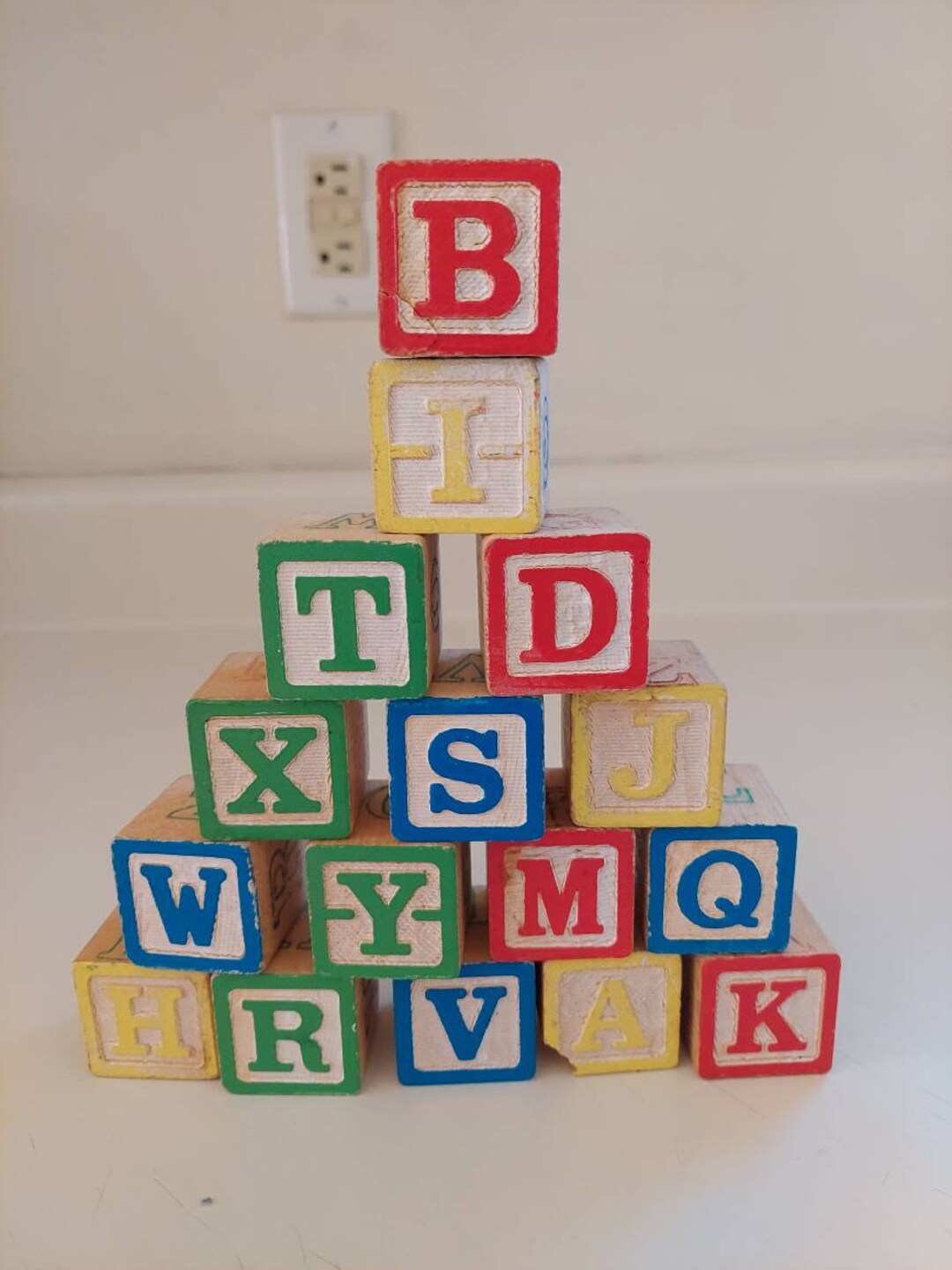 Set of 16 Child's Kids Wooden Multi-colored Letter Blocks for Play ...