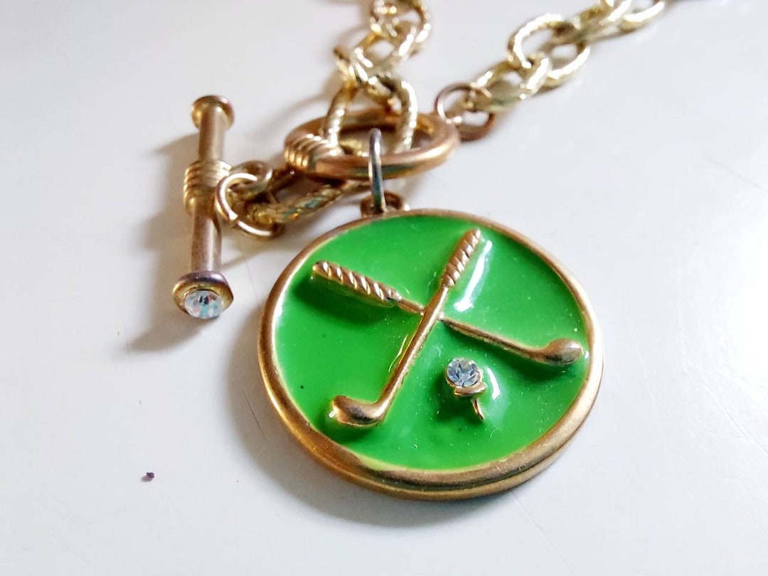 15 Green and Gold Golf Putter Pendant Necklace With Crystal Accent Golf ...