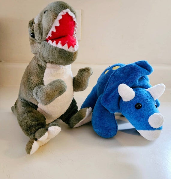 2 Prextex Plushie Dinosaurs 115 Blue Stegosaurus With Yellow Spots and 810 Etsy Canada