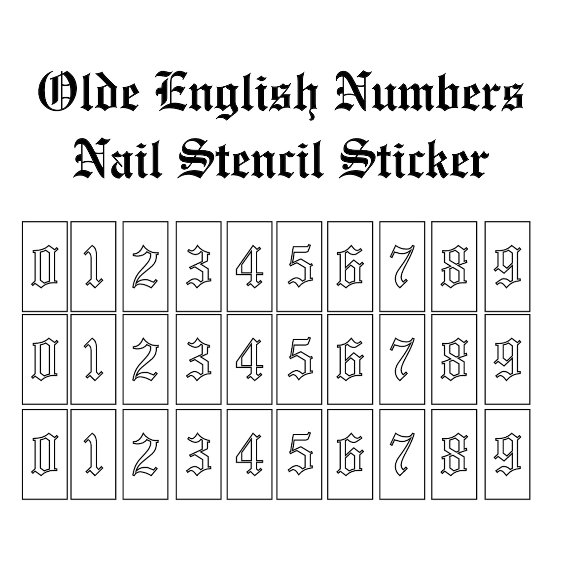 Olde English Numbers Airbrush Nail Stencil Sticker | Etsy