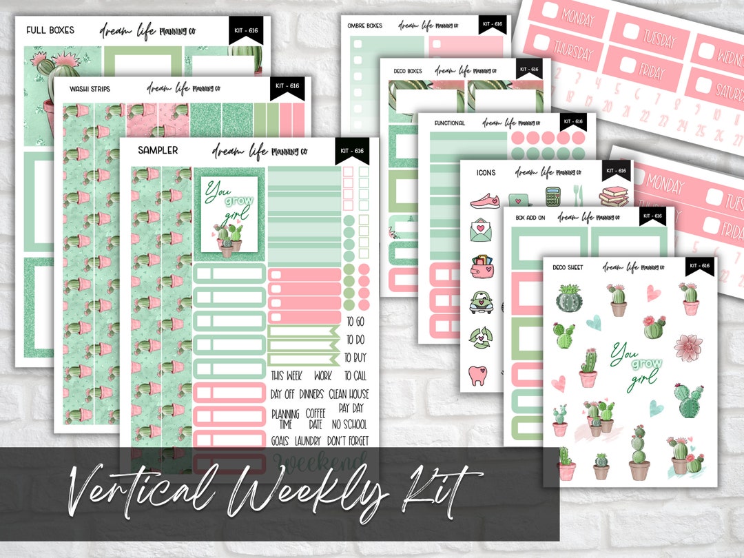 Plant and Cactus Themed Weekly Planner Sticker Kit Pink & - Etsy