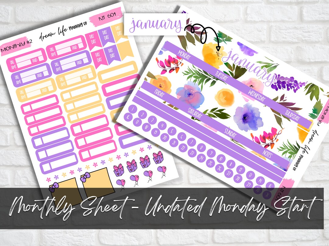 Erin Condren Monthly Planner Sticker Kit Monday Start Erin Condren ...