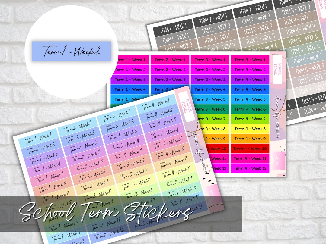 Coloured School Term Sticker Boxes, Back to School Stickers, Bullet ...