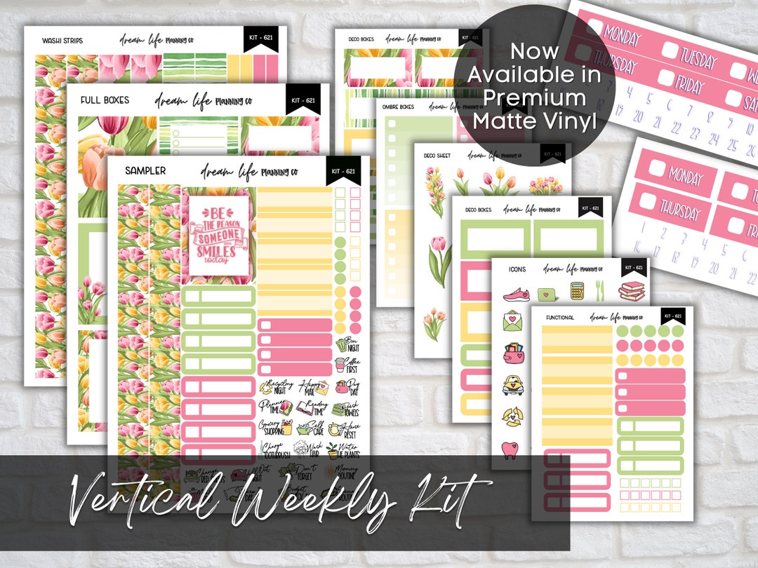 Weekly Planner Sticker Kit Tulip Vertical Planner Stickers Sheets Erin ...