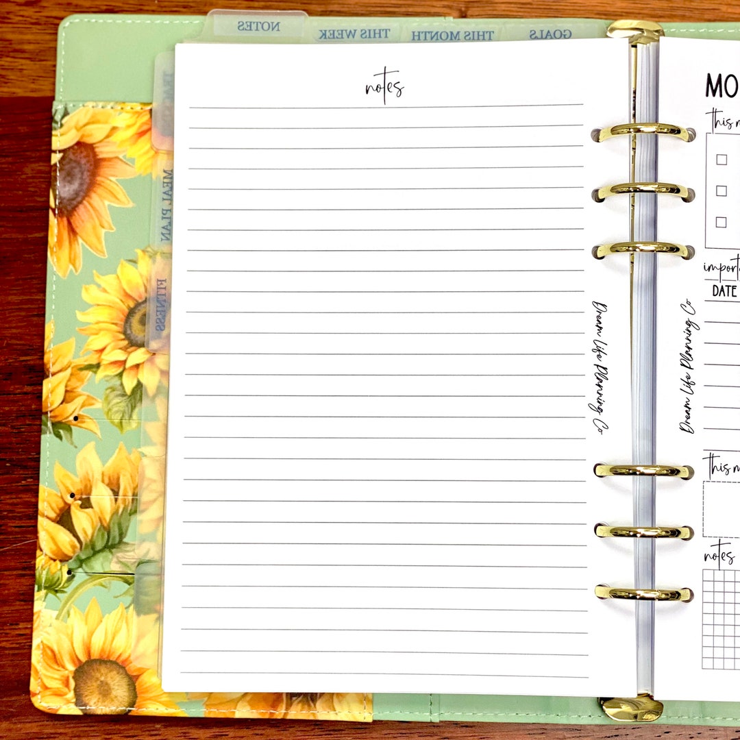 A5 Notes Planner Refill Pages, Notes Insert, Notes Planner Inserts, A5 ...