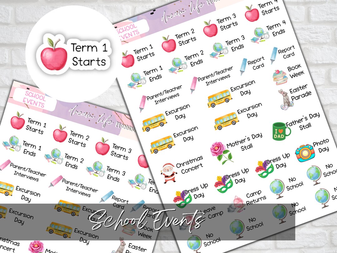School Event Stickers, Back to School Bullet Journal, Planner, Diary ...