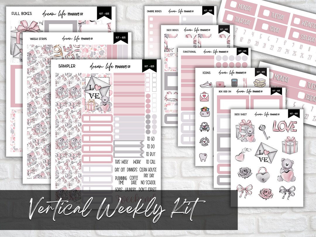 Vertical Planner Sticker Kit Valentines Day Weekly Planner Stickers ...
