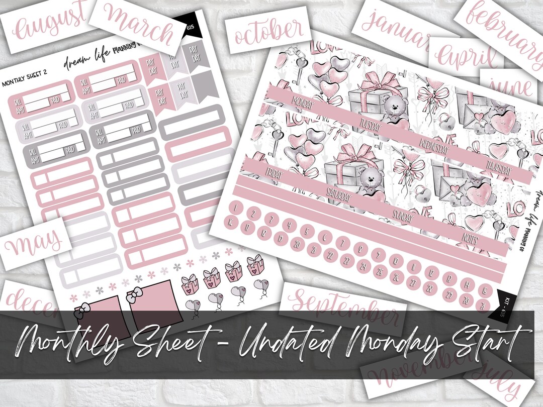 Monthly Cute Teddy Planner Sticker Kit, Monday Start, EC Hourly or EC ...