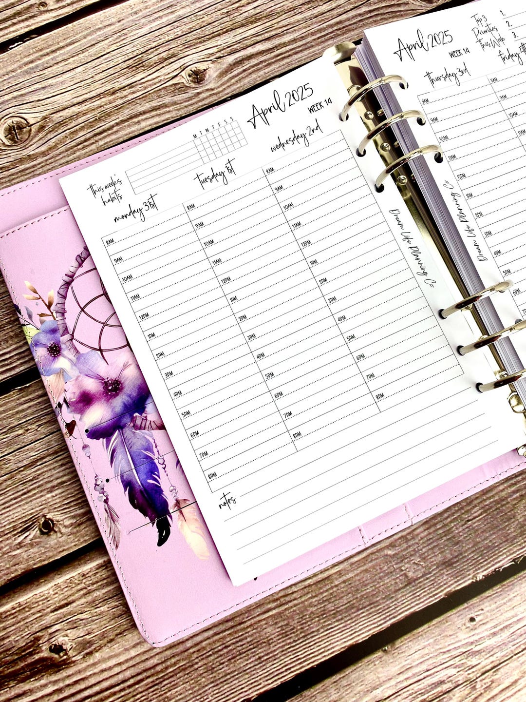 2025 - A5 Hourly Wide Columns Planner Refill for A5 Planner Weekly ...