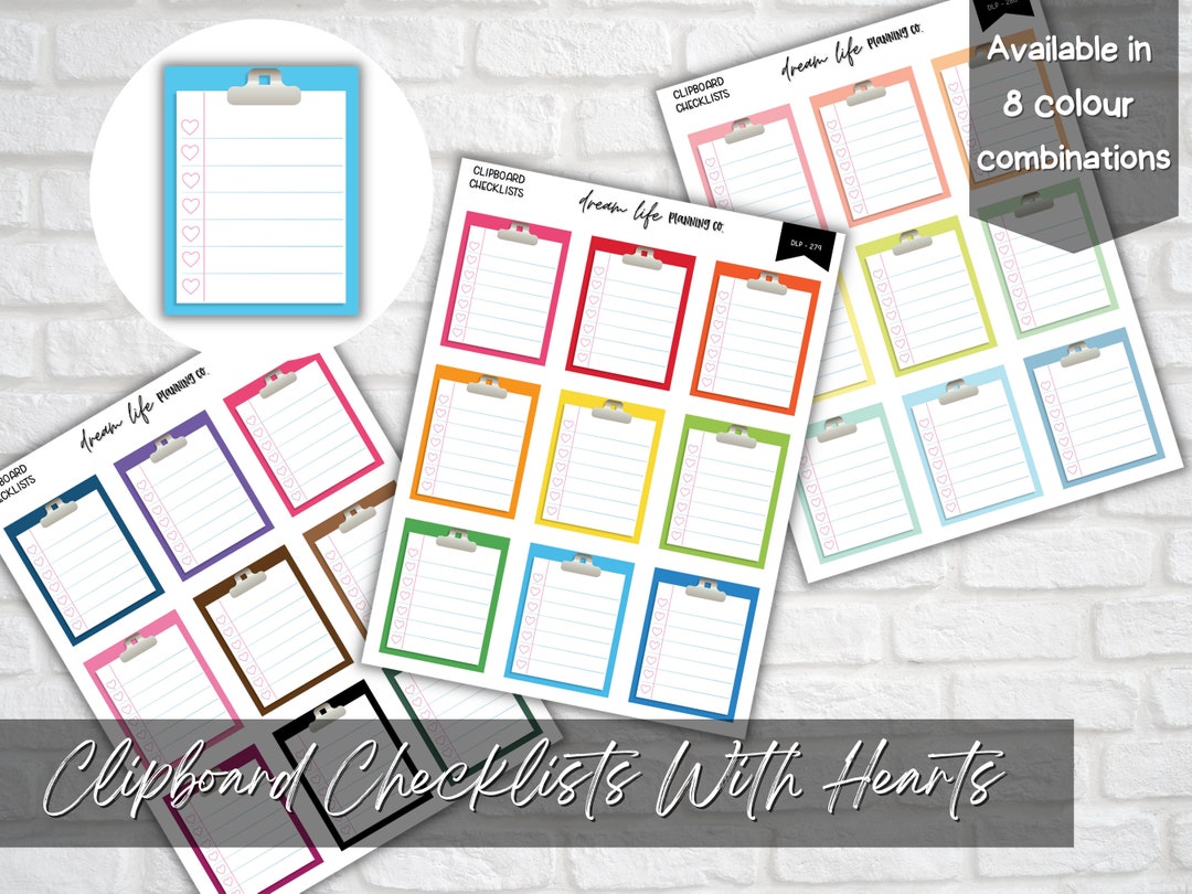 Clipboard Checklist With Hearts Stickers, to Do List Sticker, Checklist ...