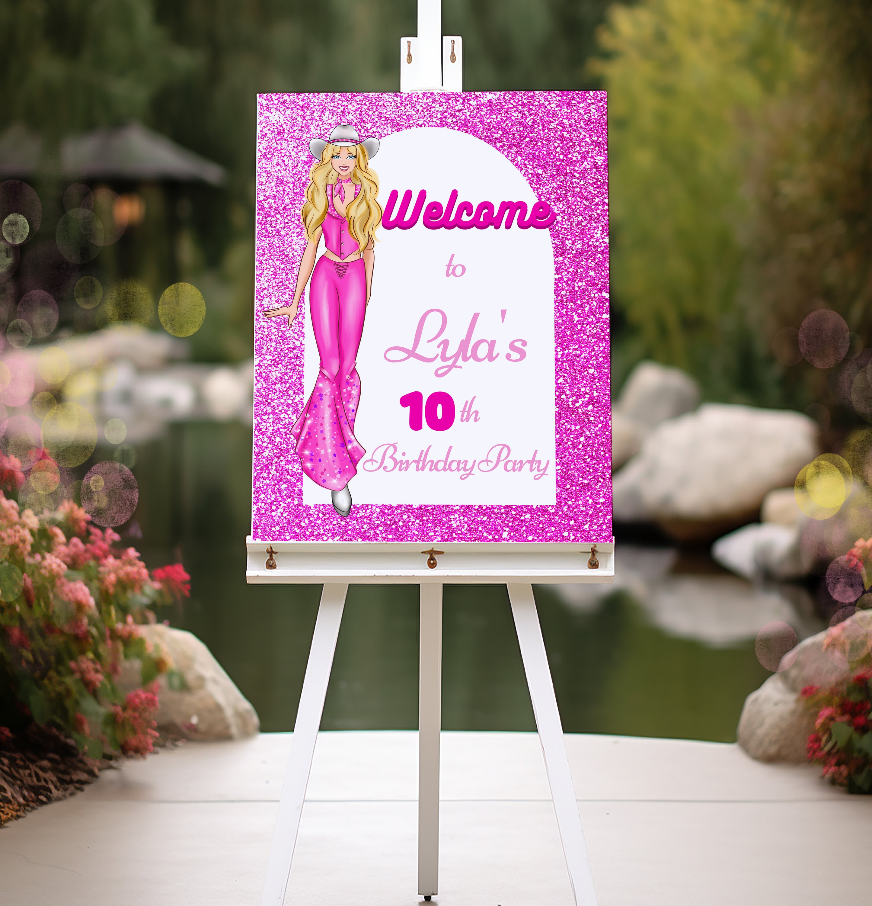 Editable Barb Doll Birthday Welcome Sign Template, Hot Pink Malibu ...