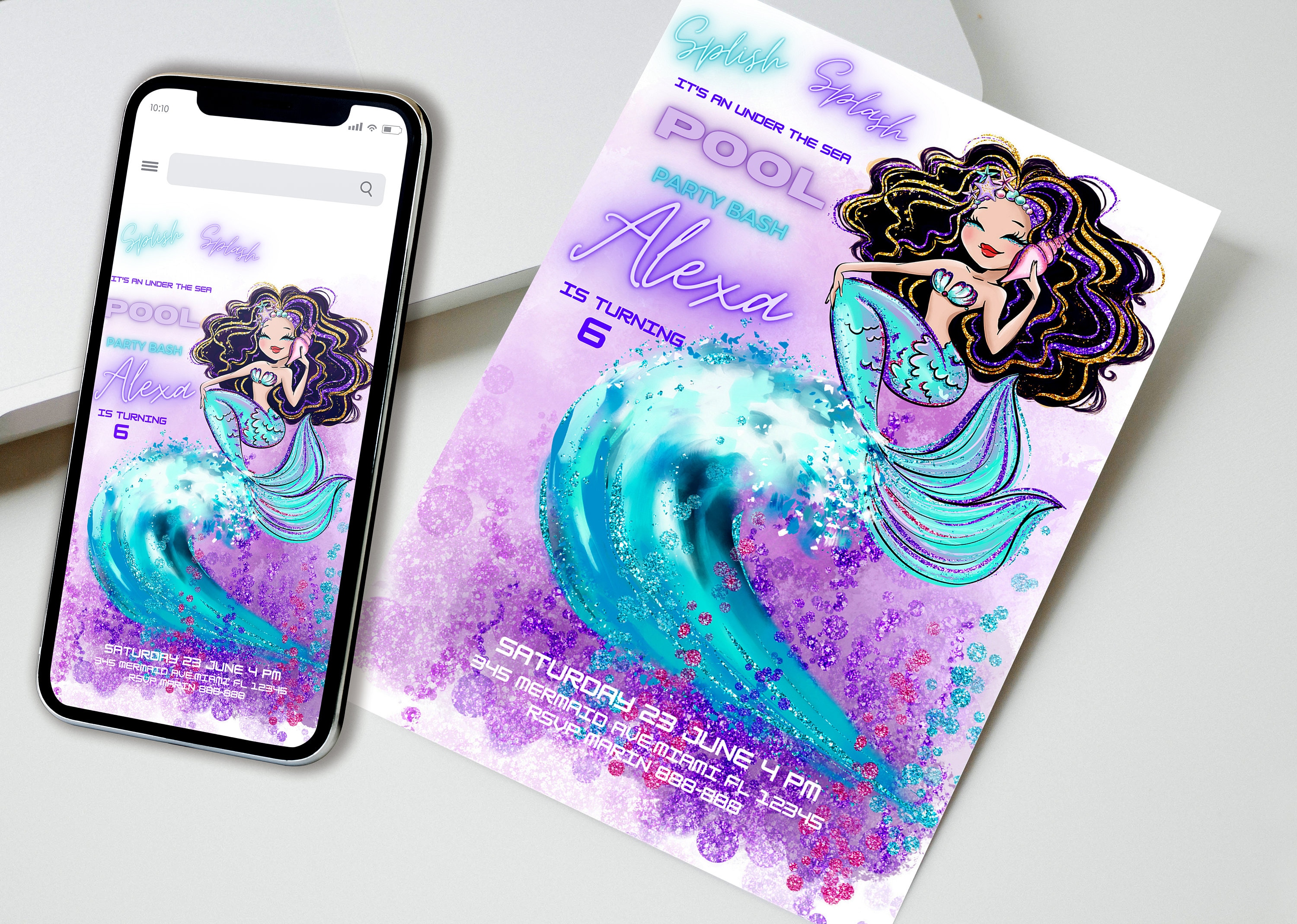 Splish Splash Mermaid Birthday Invitation Template Editable - Etsy