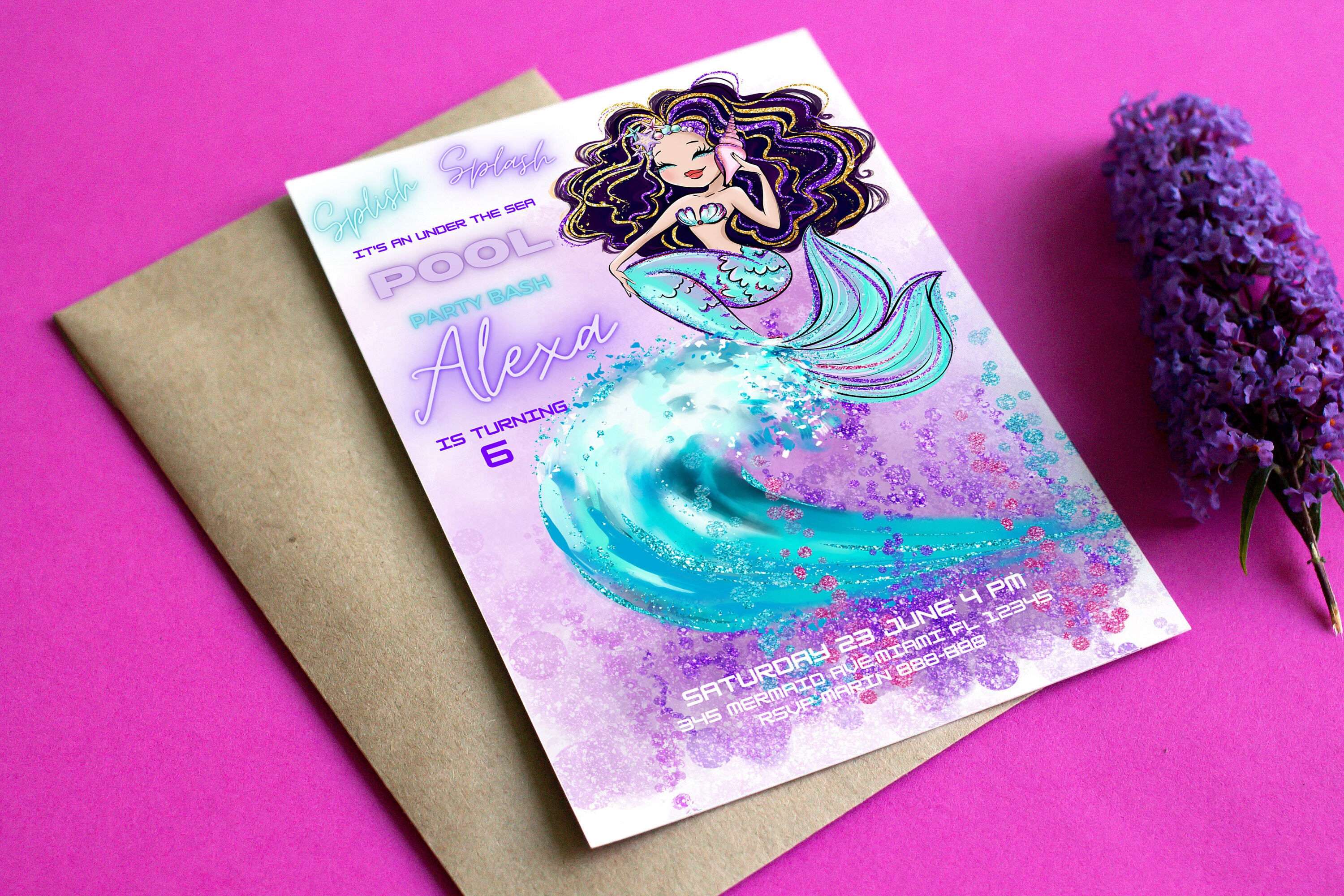 Splish Splash Mermaid Birthday Invitation Template Editable - Etsy