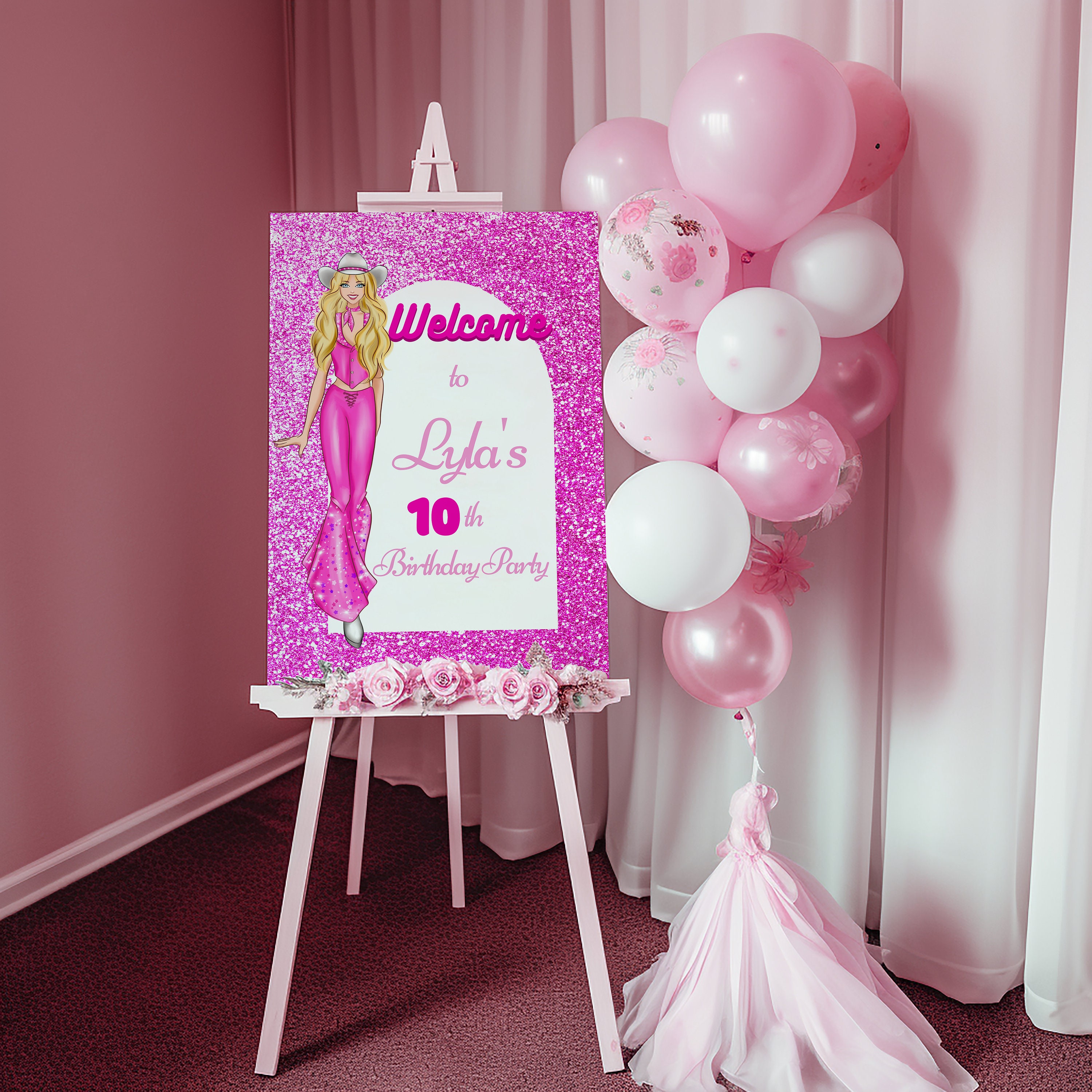 Editable Barb Doll Birthday Welcome Sign Template, Hot Pink Malibu ...