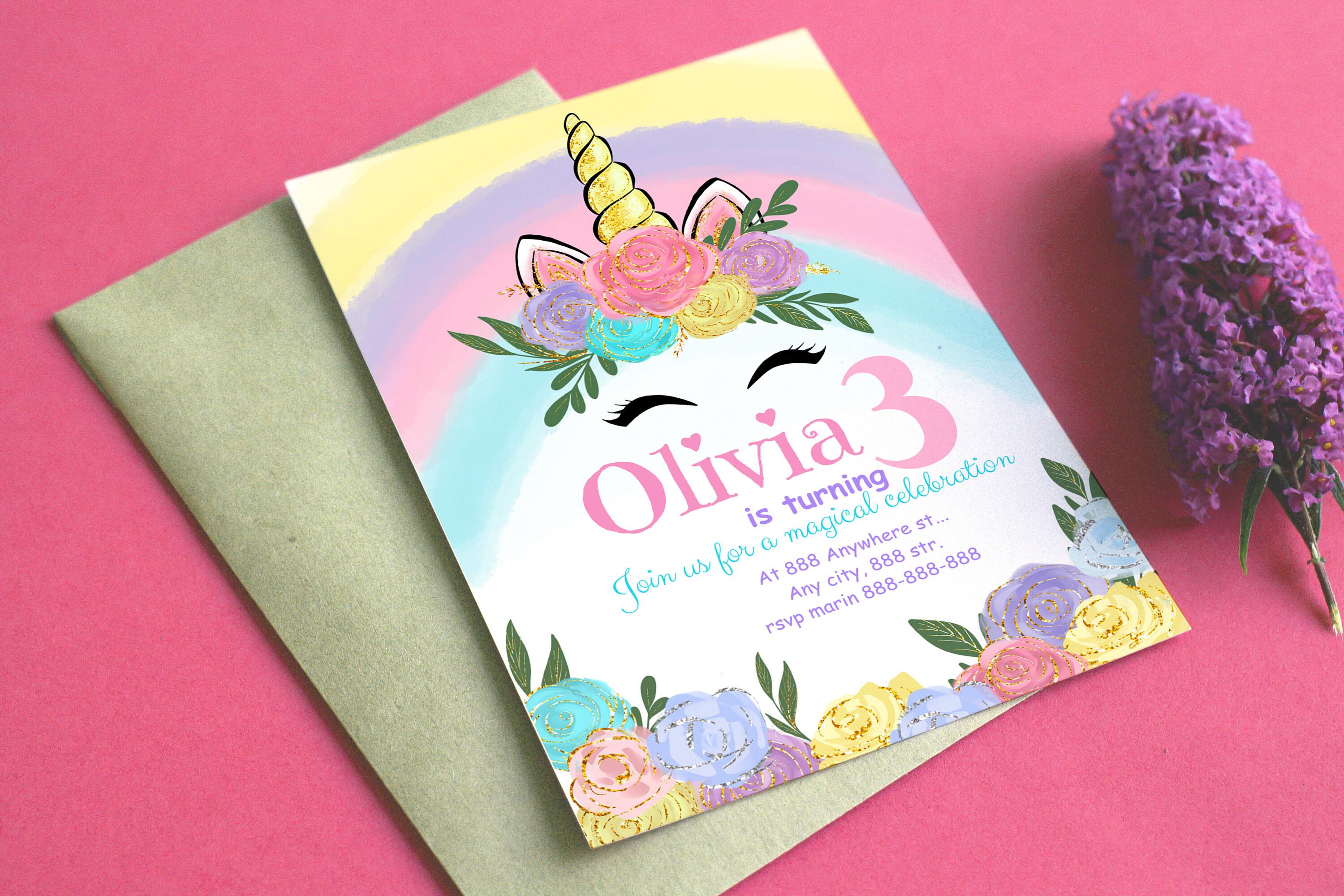 Rainbow Unicorn Editable Invitation, Unicorn Party Unicorn Birthday ...