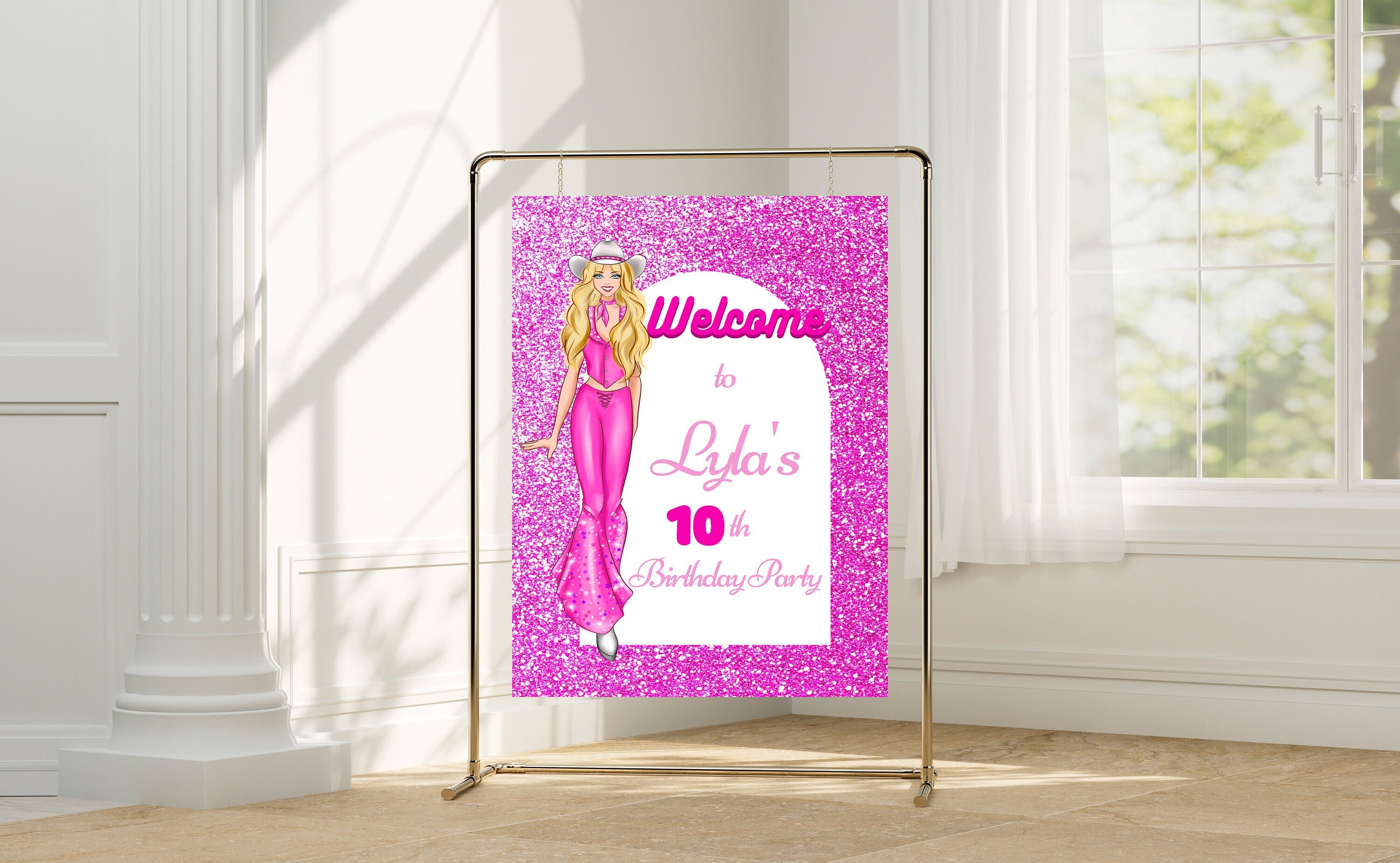 Editable Barb Doll Birthday Welcome Sign Template, Hot Pink Malibu ...