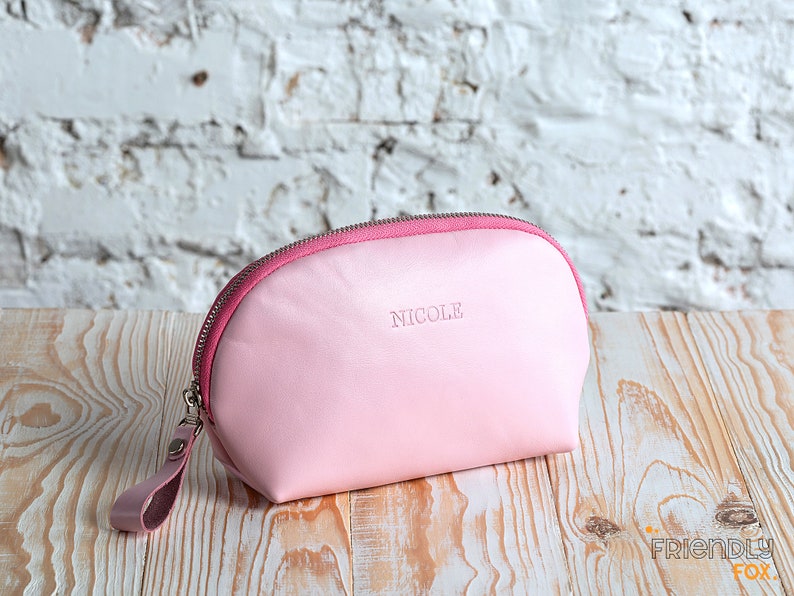 Personalized Makeup Bag, Leather Make up Bag, Leather Zipper Pouch ...