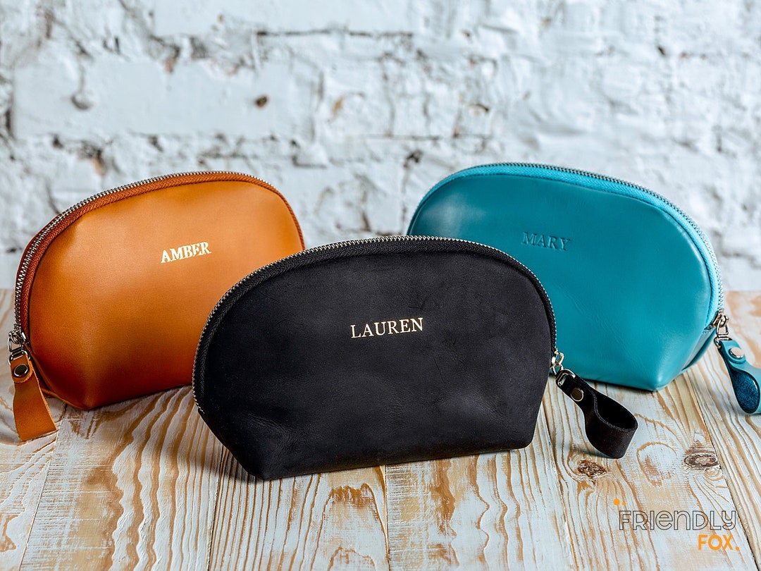 Personalized Makeup Bag, Leather Make up Bag, Leather Zipper Pouch ...