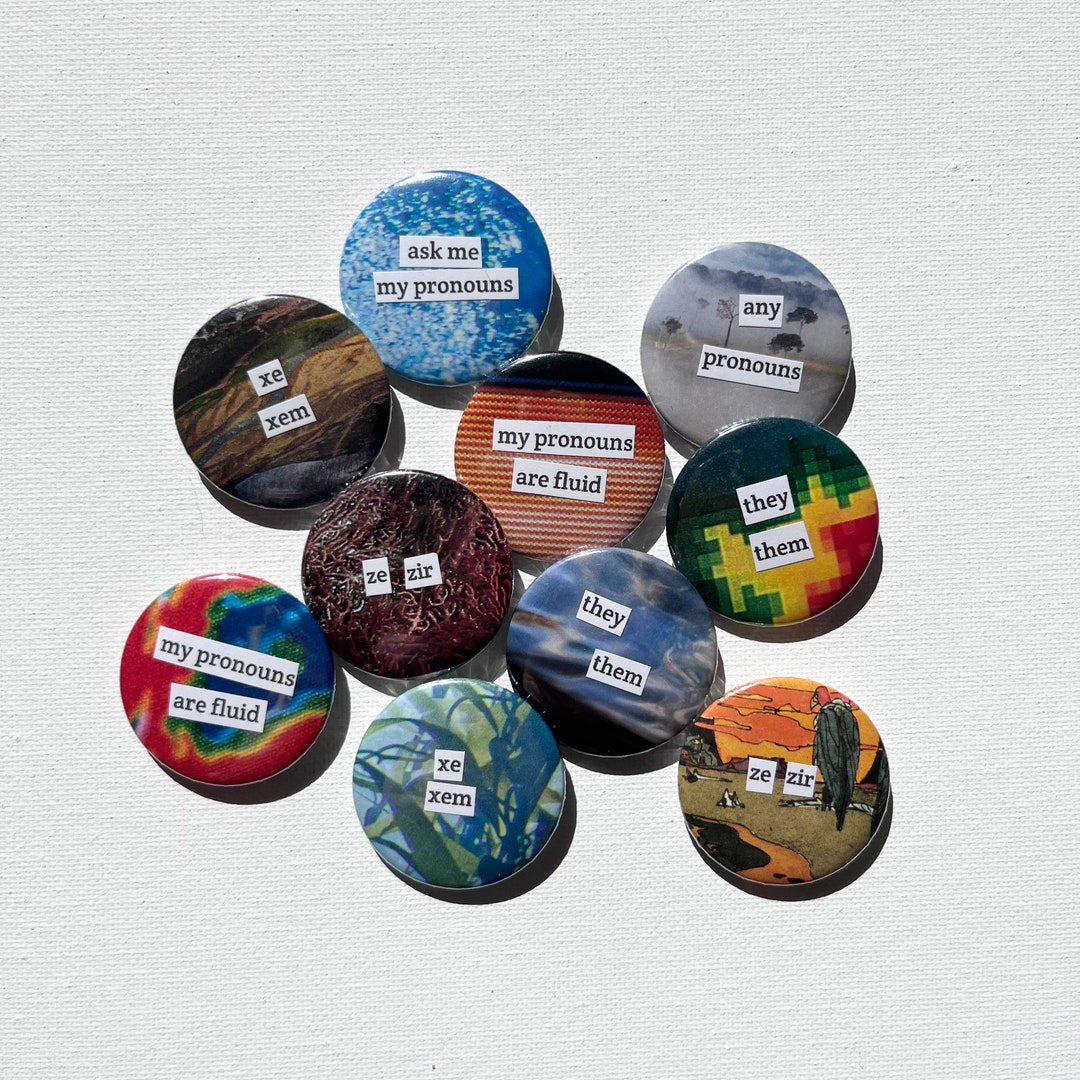 Pronoun Collage Pins They/them, Genderfluid, Ze/zir, Xe/xem, Any ...