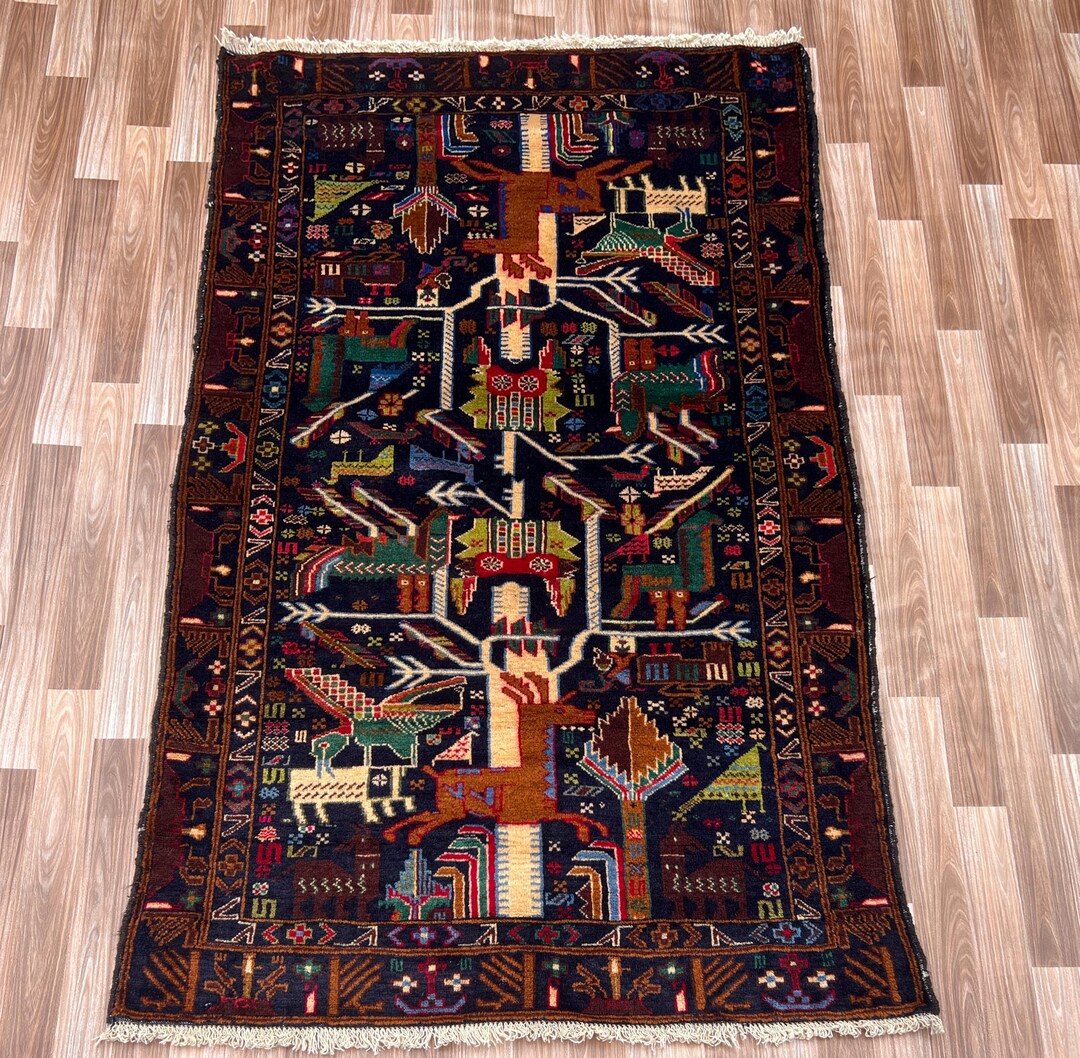 Handmade Afghan Baluch Tree of Life Rug 3.8x6.5 Ft – Vintage Tribal ...