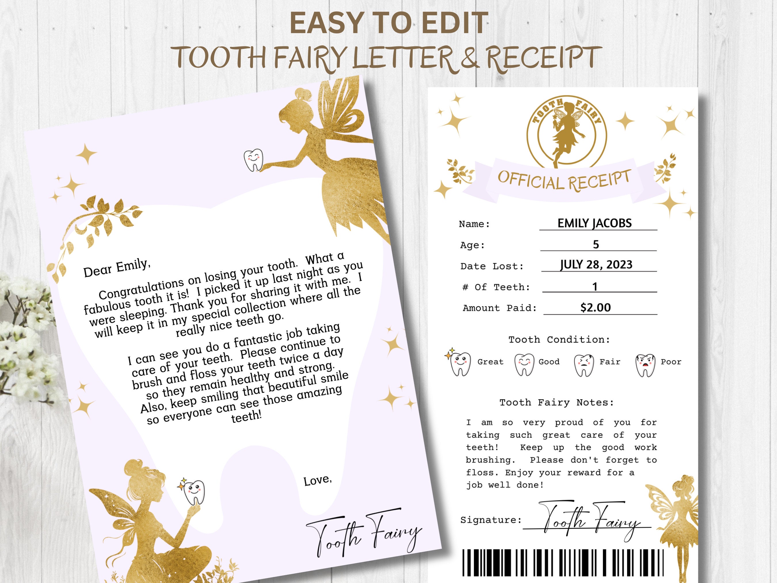 Editable Tooth Fairy Receipt and Letter Tooth Fairy Letter First Tooth ...