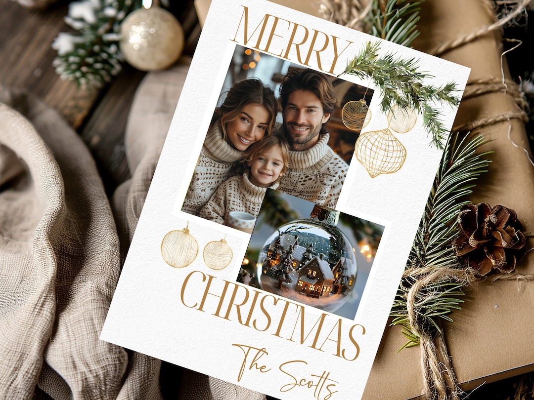 Editable Merry Christmas Family Photo Card, Modern Christmas Card ...