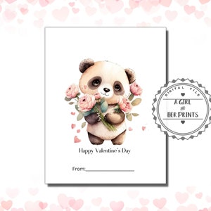 KIDS VALENTINE'S CARDS Cute Classroom Workplace Panda Hearts Flowers ...