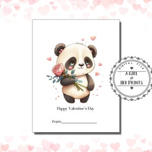 KIDS VALENTINE'S CARDS Cute Classroom Workplace Panda Hearts Flowers ...