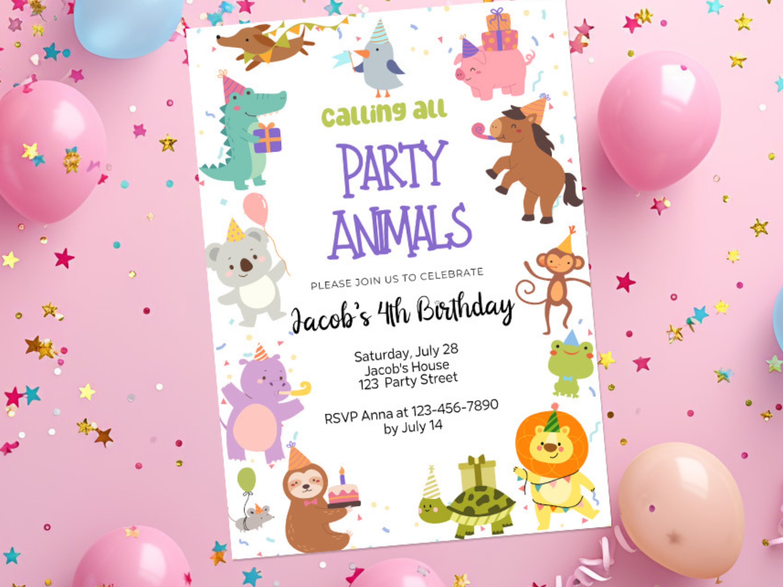 Editable Party Animal Birthday Invitation Template Customize Your Wild ...