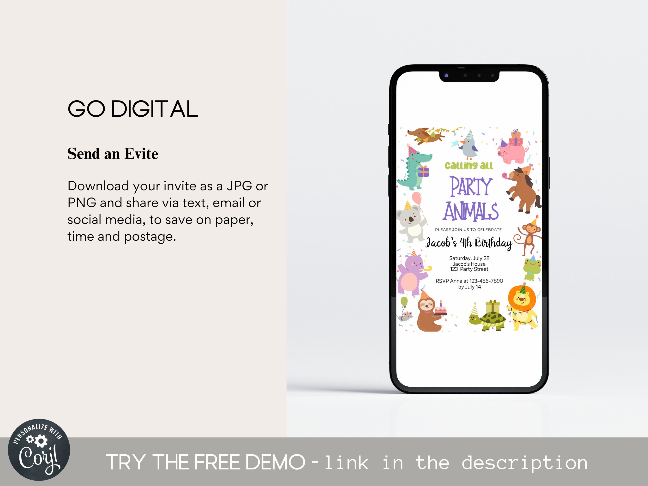 Editable Party Animal Birthday Invitation Template Customize Your Wild ...