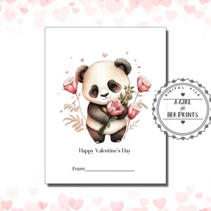 KIDS VALENTINE'S CARDS Cute Classroom Workplace Panda Hearts Flowers ...