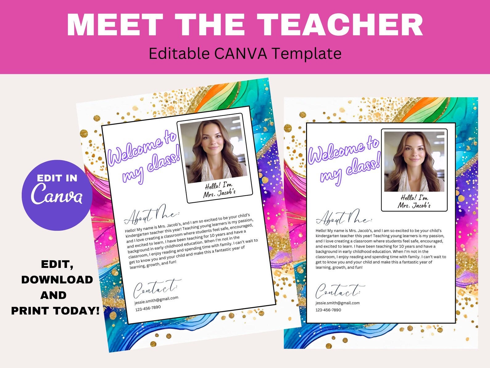 Editable Meet the Teacher Template | Canva Template | Modern Teacher ...