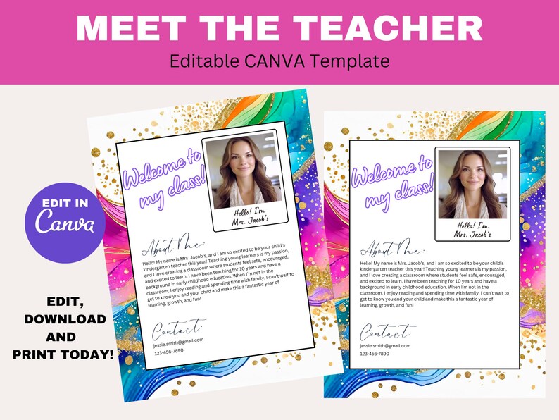 Editable Meet the Teacher Template | Canva Template | Modern Teacher ...