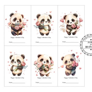 KIDS VALENTINE'S CARDS Cute Classroom Workplace Panda Hearts Flowers ...
