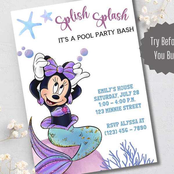 Minnie Mouse Pool Party Invitation, - Etsy