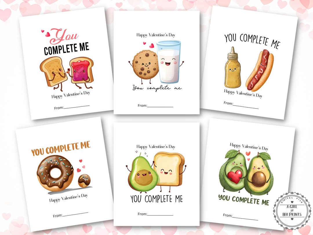 KIDS VALENTINE'S CARDS Cute Classroom Workplace Food Complete Me Peanut ...