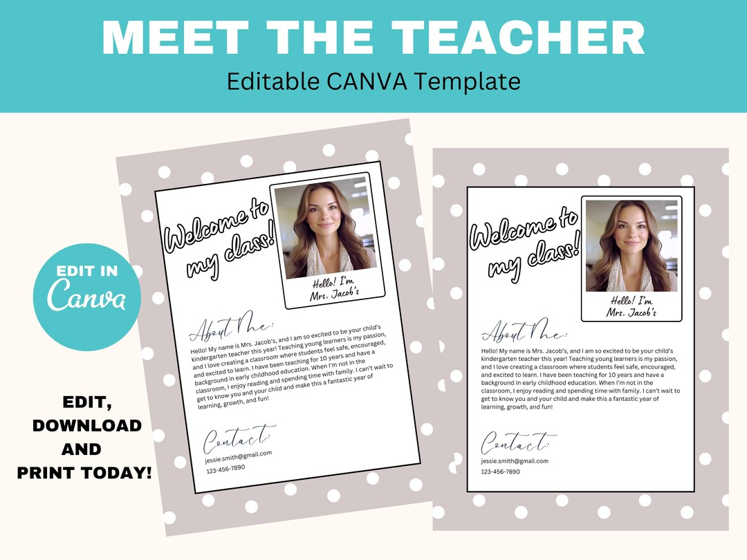 Editable Meet the Teacher Template | Canva Template | Modern Teacher ...