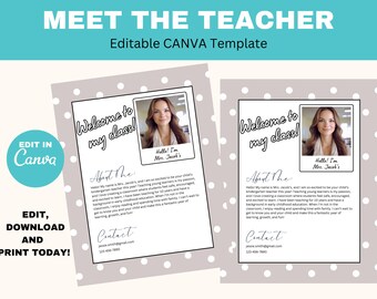Editable Meet the Teacher Template: Modern Canva Design (digital ...