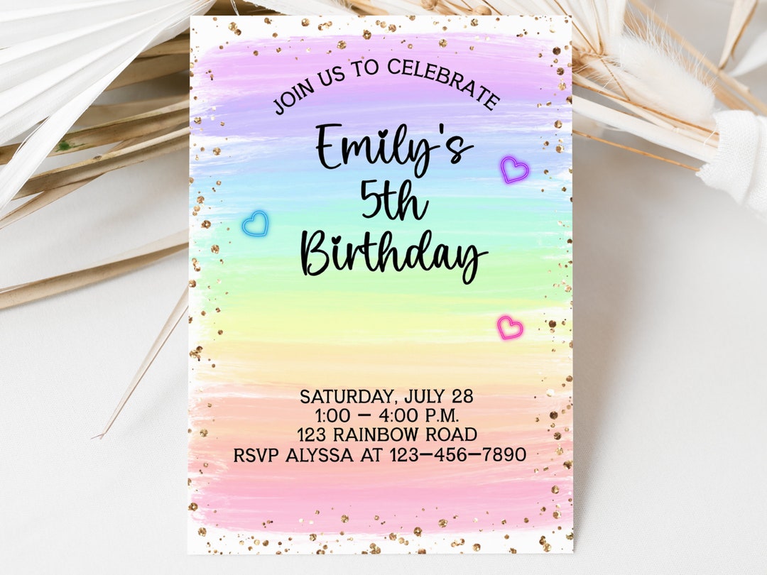 EDITABLE Rainbow Birthday Invitation,any Age,watercolor,rainbow Party ...