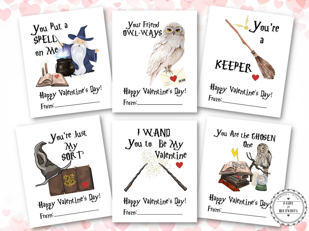 KIDS VALENTINE'S CARDS Classroom Wizard Magic Wands Owls Spells Magical ...