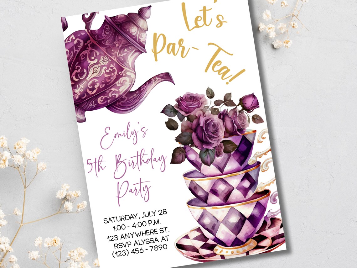 EDITABLE Tea Party Birthday Invitation,lavender and Gold Par-tea Invite ...