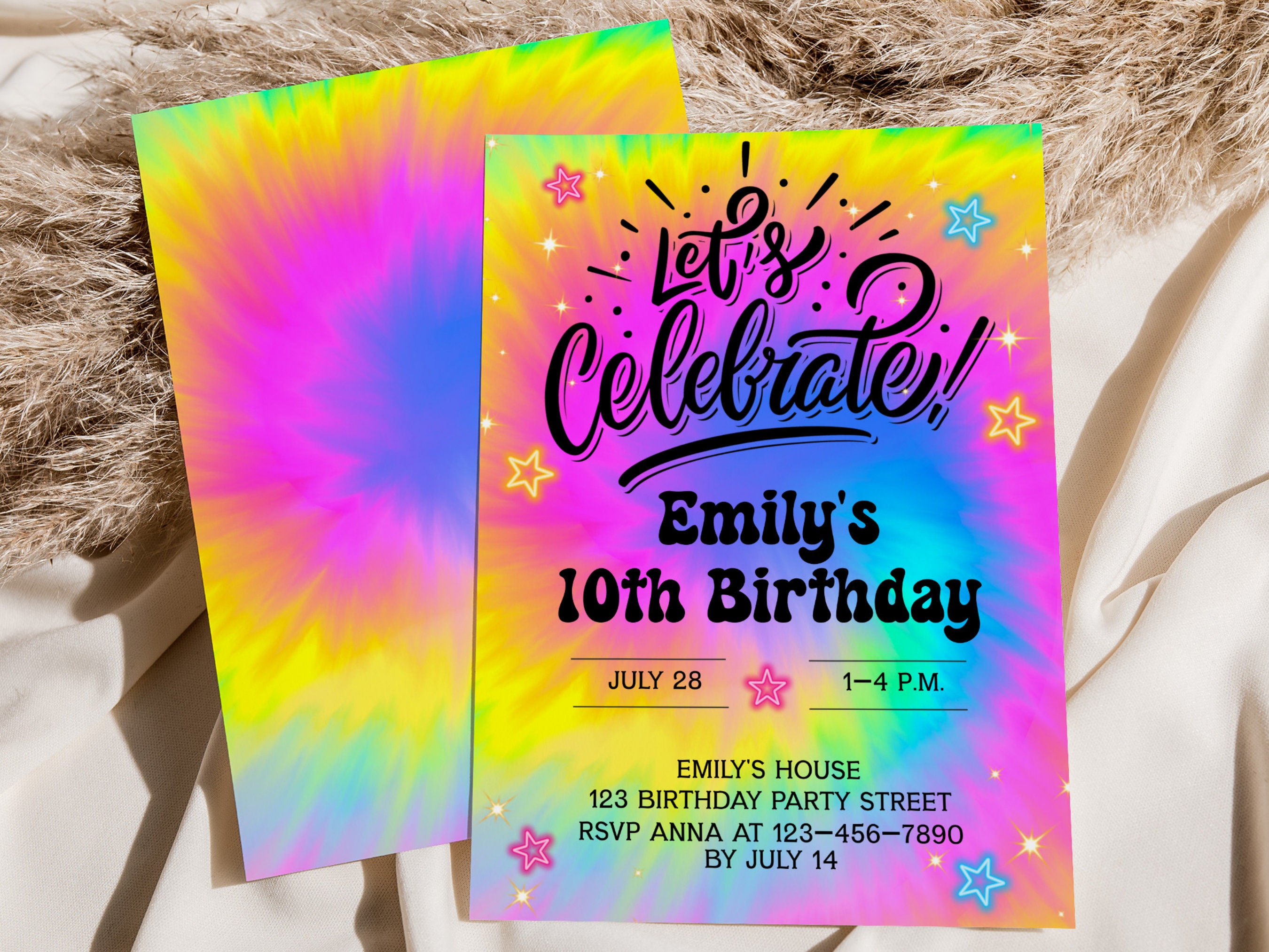 Tie Dye Birthday Invitation Template Let's Celebrate Instant Download ...