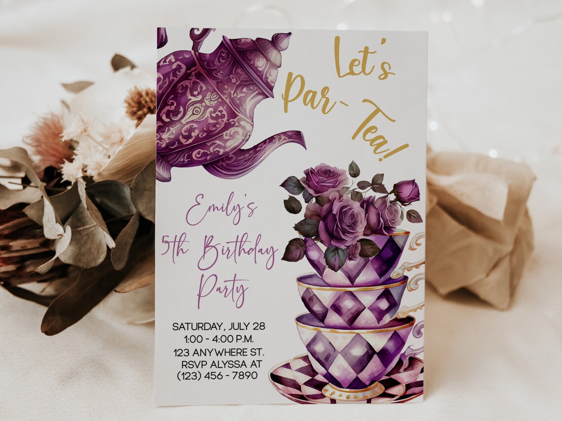 EDITABLE Tea Party Birthday Invitation,lavender and Gold Par-tea Invite ...
