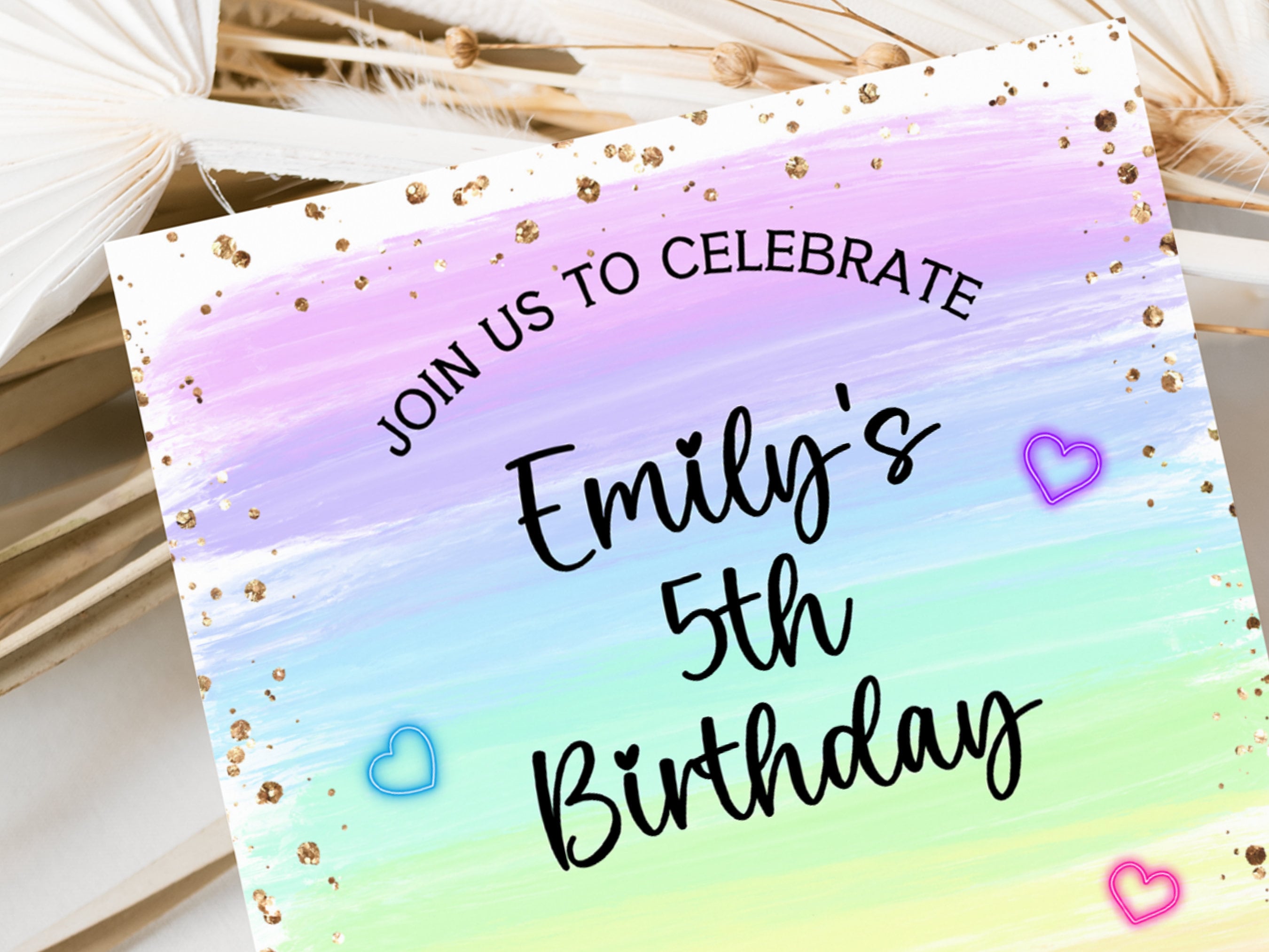 EDITABLE Rainbow Birthday Invitation,any Age,watercolor,rainbow Party ...
